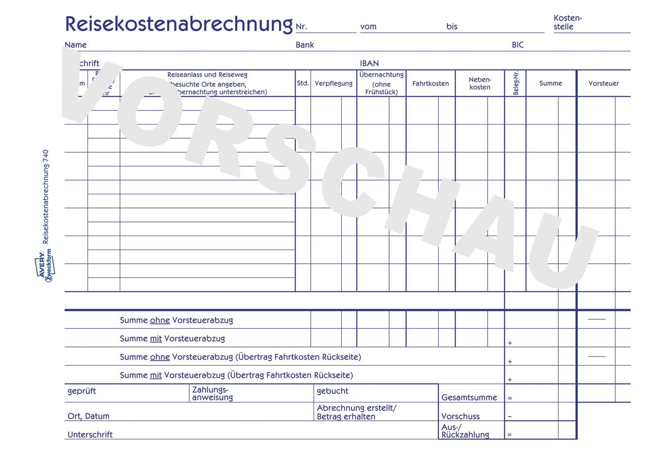 Reisekostenabrechnung | 740 | Avery Zweckform Reisekostenabrechnung | 740 | Avery Zweckform