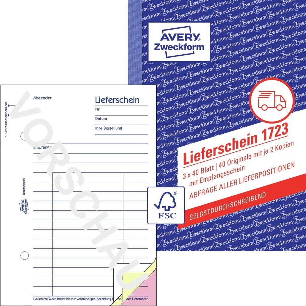 Lieferschein mit Empfangsschein | 1723 | Avery Zweckform