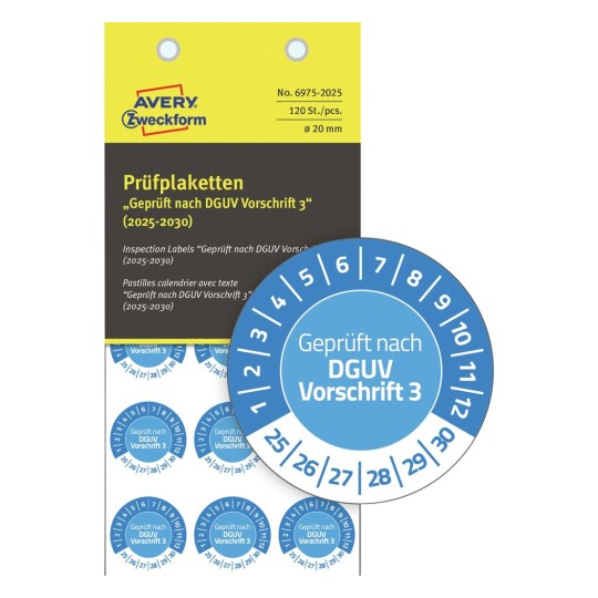 Prüfplaketten "DGUV Vorschrift 3", Vinyl | 6975-2025 | Avery Zweckform